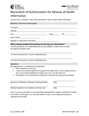 Fillable Online Revocation of Authorization for Release of Health Fax ...