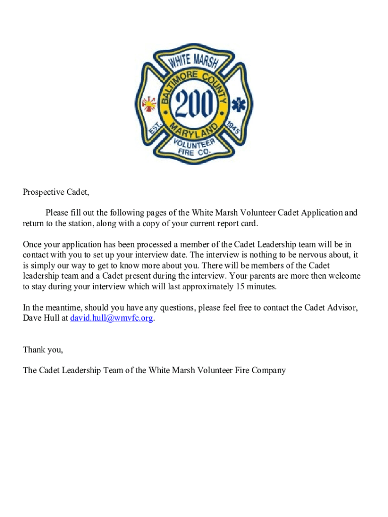 Fillable Online Our cadet program... - White Marsh Volunteer Fire ...