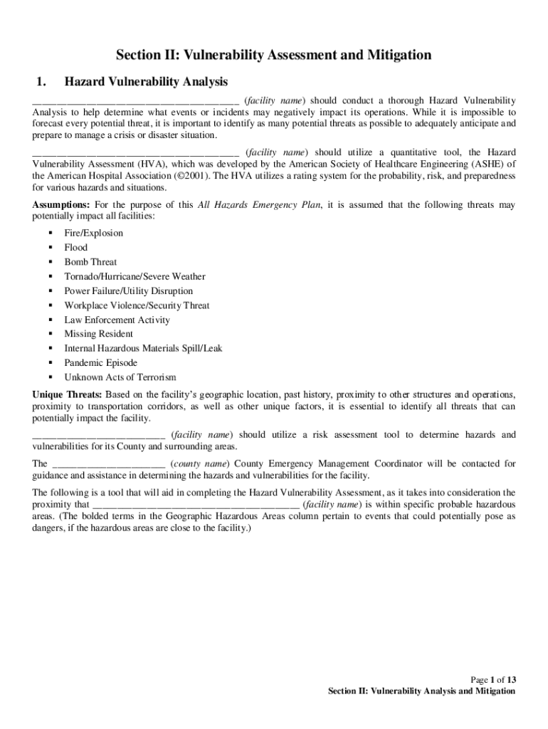 Fillable Online Section II: Vulnerability Assessment and Mitigation Fax ...