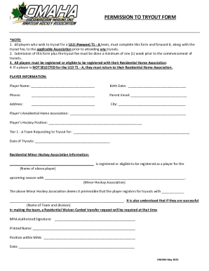 Fillable Online PERMISSION TO TRYOUT FORM Fax Email Print - pdfFiller