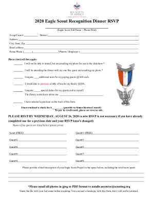 Fillable Online Garden State Council - Eagle Scout Recognition Dinner Fax Email Print - pdfFiller