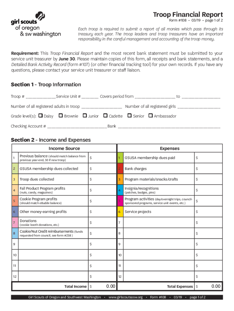 Fillable Online Troop Financial Report Form Fax Email Print - pdfFiller
