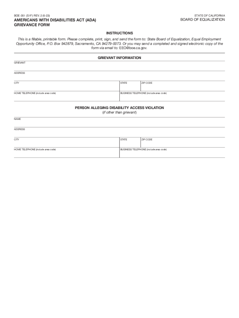 Fillable Online American with Disabilities Act (ADA) Grievance Form ...