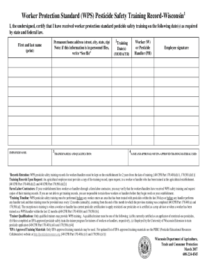 Fillable Online docs legis wisconsin EPA Worker Protection Standard for ...