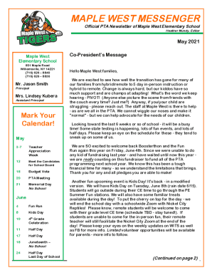 Fillable Online Official PTA Newsletter of Maple West Elementary School ...