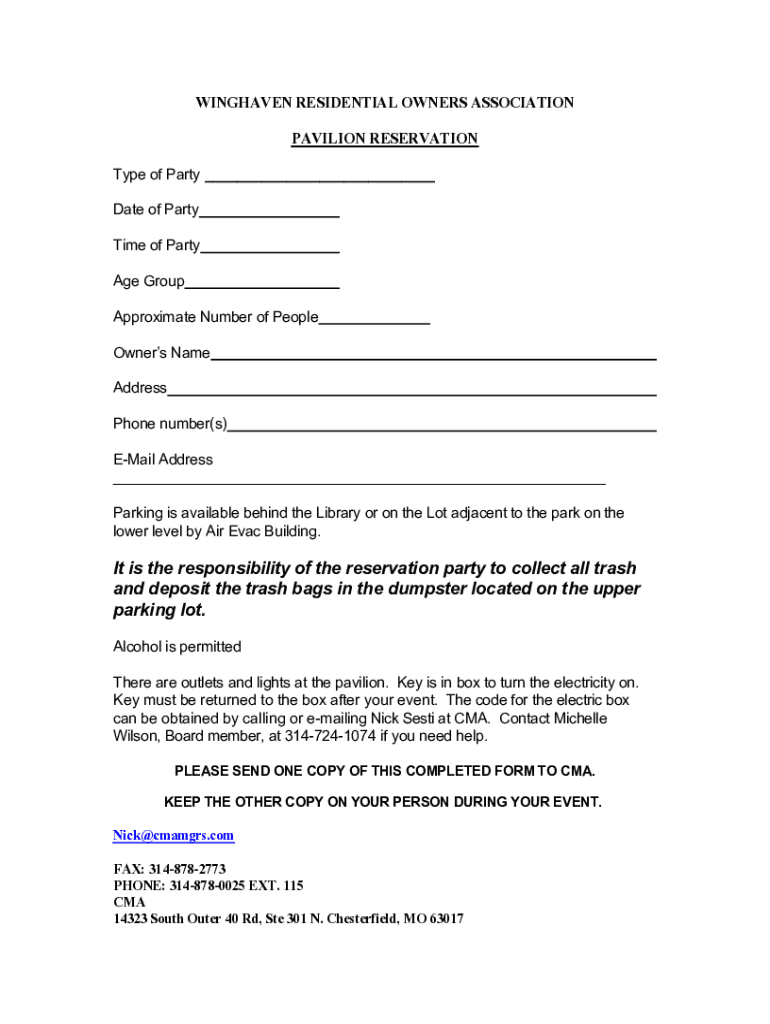Fillable Online Pavilion Reservation Form.doc Fax Email Print - pdfFiller