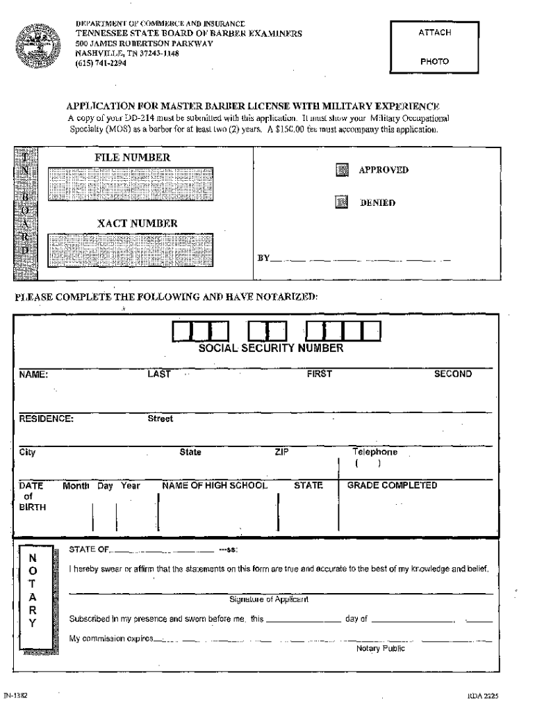 Fillable Online Application for Master Barber With Military Experience ...