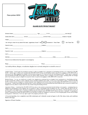 Fillable Online Island Elite Tryout packet Fax Email Print - pdfFiller