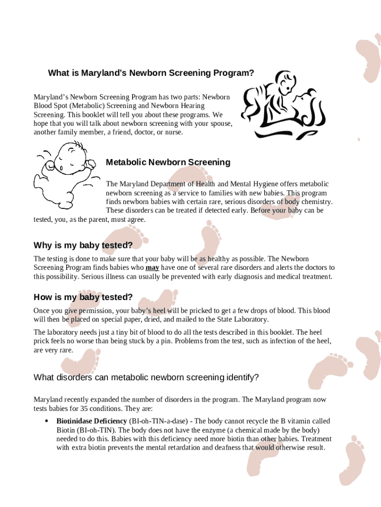 What is Maryland's Newborn Screening Program Doc Template | pdfFiller