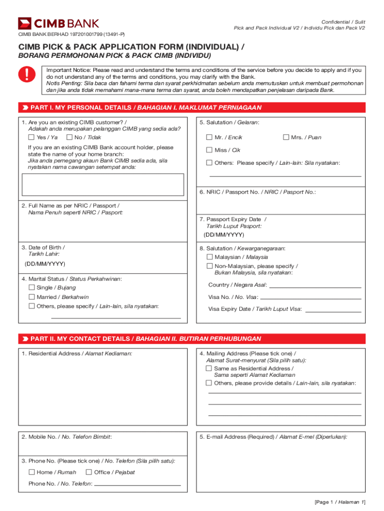 Fillable Online cimb pick & pack application form (individual) Fax Email Print - pdfFiller