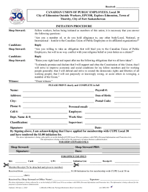 Fillable Online CANADIAN UNION OF PUBLIC EMPLOYEES, Local 30 Fax Email ...