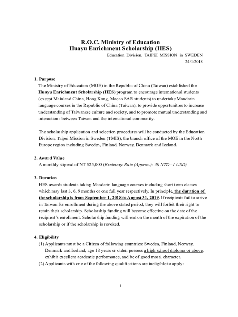 Fillable Online The Ministry of Education Huayu Enrichment Scholarship ...