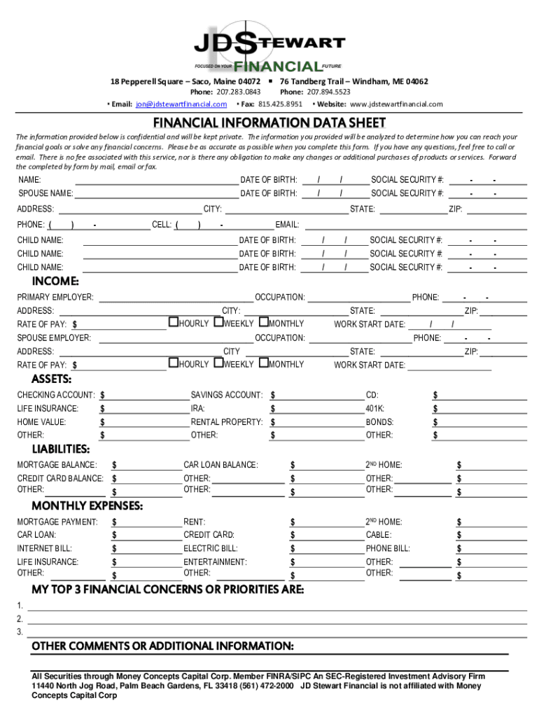 Fillable Online FINANCIAL INFORMATION DATA SHEET Fax Email Print ...