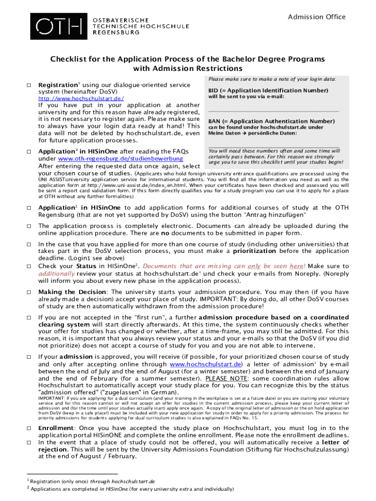 Fillable Online Application for the 1st semester of a bachelor's degree ... Fax Email Print ...