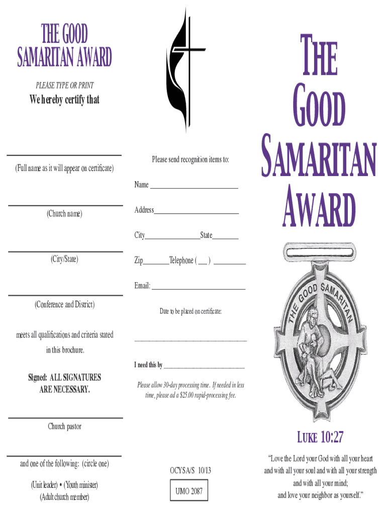 Fillable Online Good Samaritan Award Template - Fill Online, Printable ...
