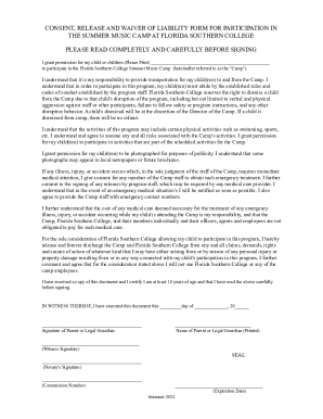Fillable Online FSC String Camp Consent Form 1 Fax Email Print - pdfFiller