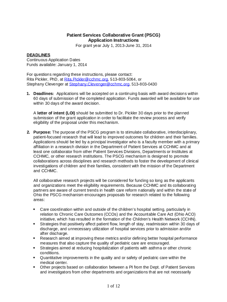 Patient Services Collaborative Grant (PSCG) - CCTST - Studylib - cctst uc Doc Template | pdfFiller