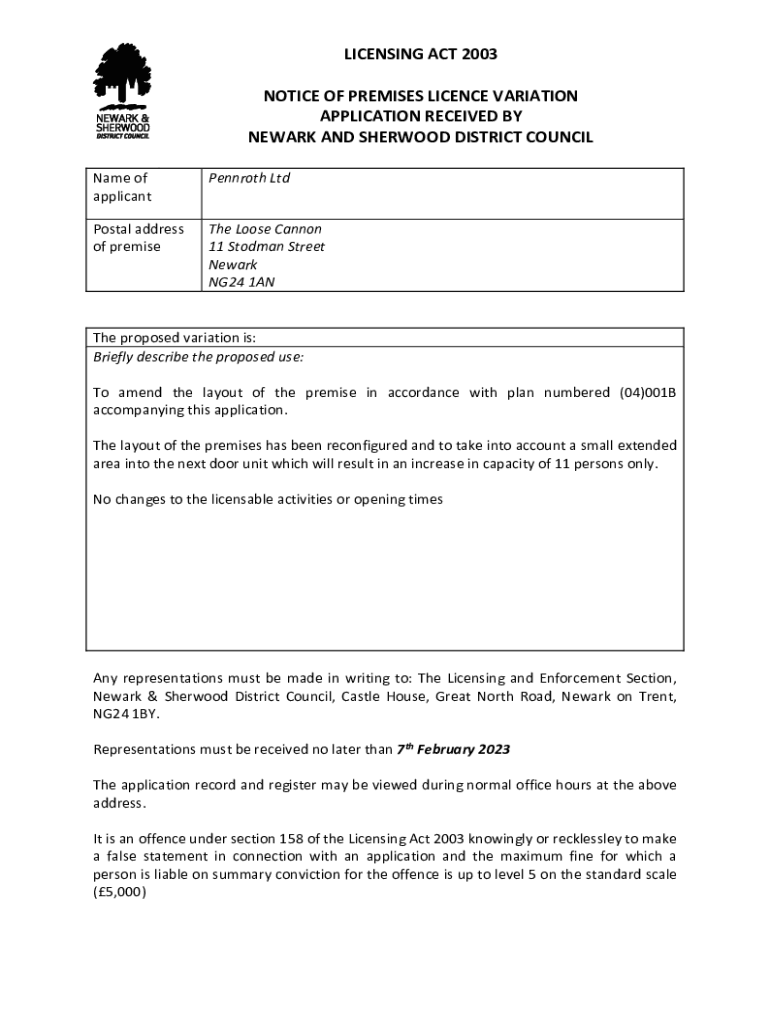 Fillable Online Premises licence variation application form Fax Email ...