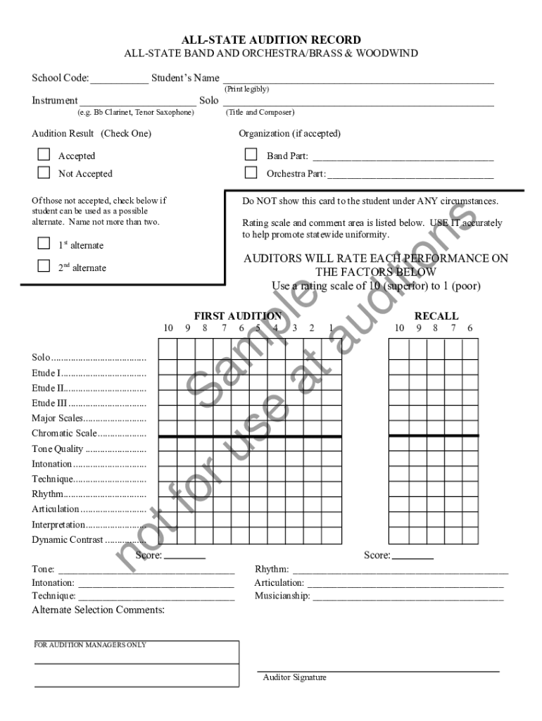 Fillable Online Sample not for use at auditions Fax Email Print - pdfFiller