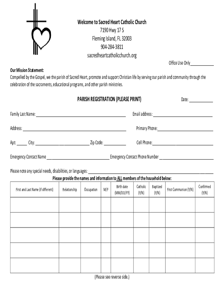 Fillable Online Sacred Heart MissionDiocese of St. Augustine Fax Email Print - pdfFiller