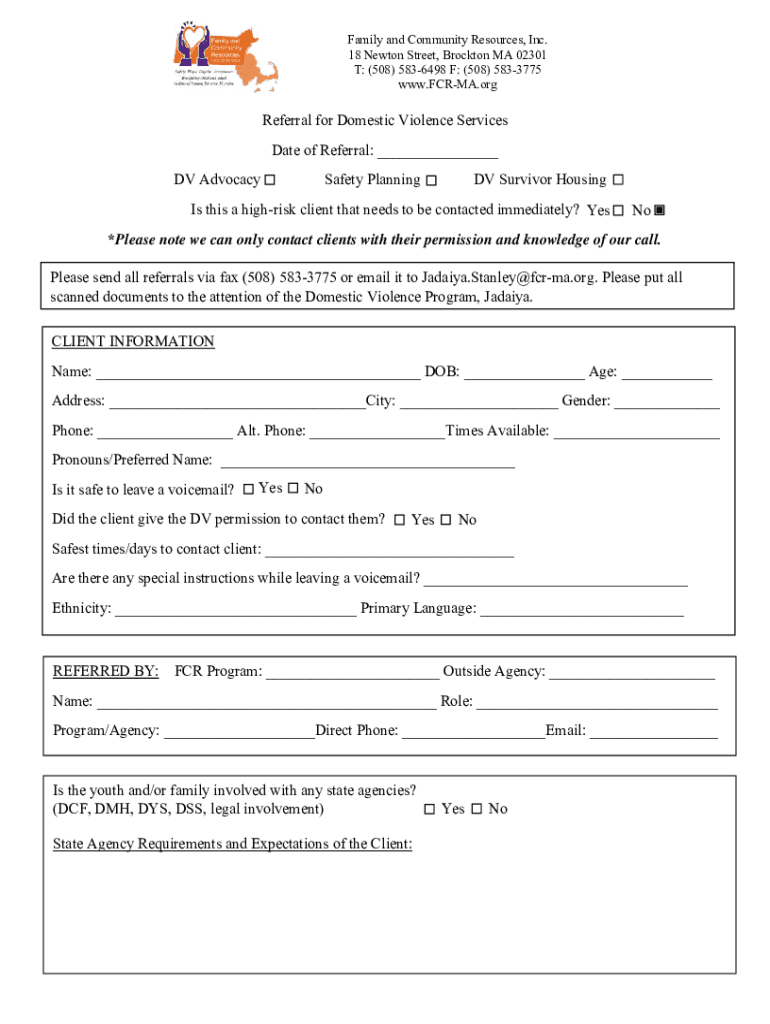 Fillable Online DV Referral Form Fax Email Print - pdfFiller