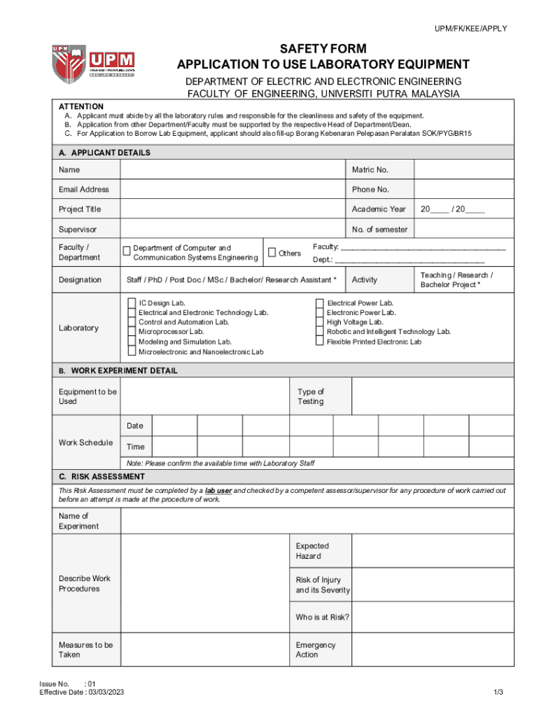 Fillable Online eng upm edu request and booking form for lab service and equipment Fax Email ...