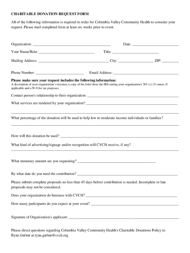 Fillable Online charitable donation request form Fax Email Print ...