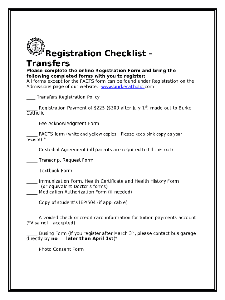 Registration Checklist - Transfers Doc Template | pdfFiller