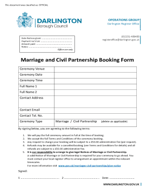 Fillable Online Marriage and Civil Partnership Booking Form Fax Email ...