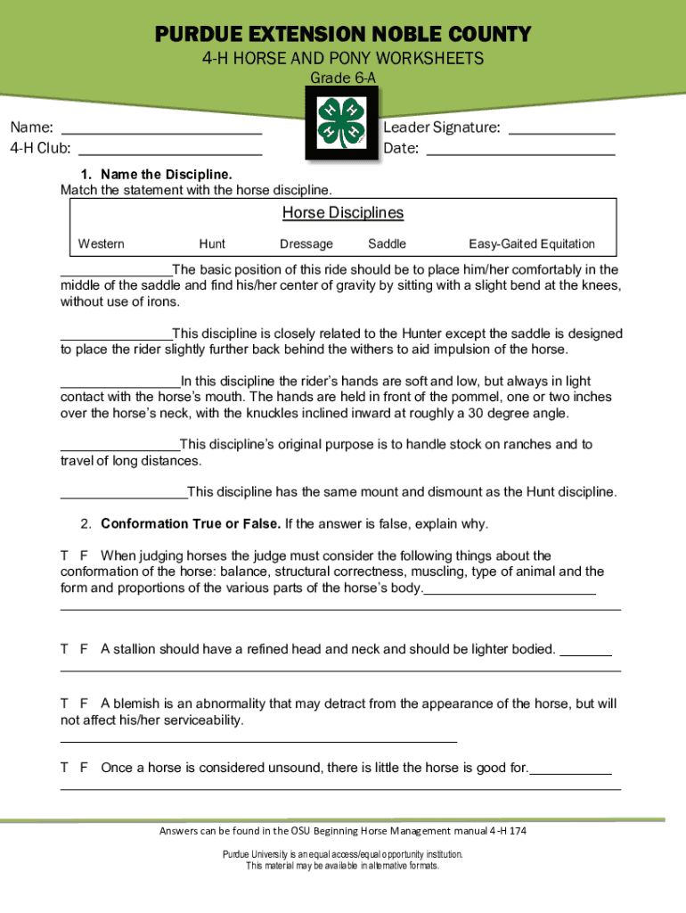 Fillable Online extension purdue purdue extension noble county - 4-h ...