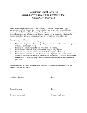 Fillable Online Background Check Affidavit Ocean City Volunteer Fire ...