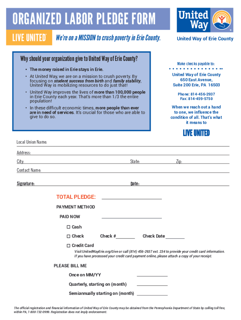 Fillable Online ORGANIZED LABOR PLEDGE FORM Fax Email Print - pdfFiller