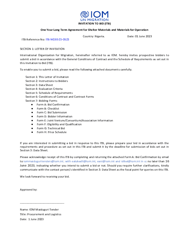 Fillable Online nigeria iom invitation to tender for one year long term agreement ... Fax Email ...