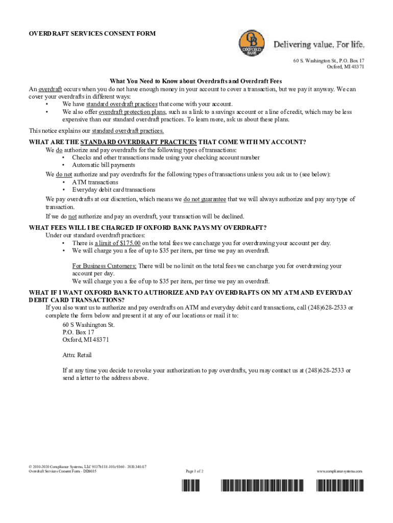 Fillable Online Overdraft Concent Form OnBoard 3-21-22.pdf Fax Email Print - pdfFiller