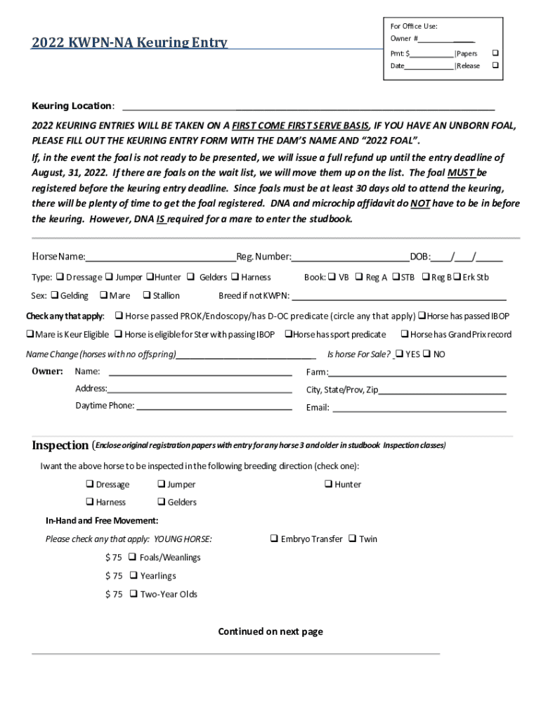 Fillable Online KWPN-NA Forms Fax Email Print - pdfFiller