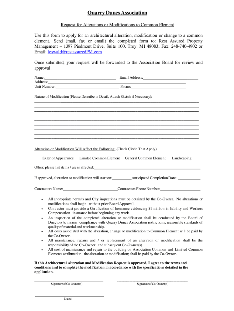 Fillable Online Request for Alterations or Modifications to Common Element Fax Email Print ...