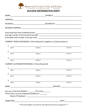 Fillable Online New Builder Information Sheet Fax Email Print - pdfFiller