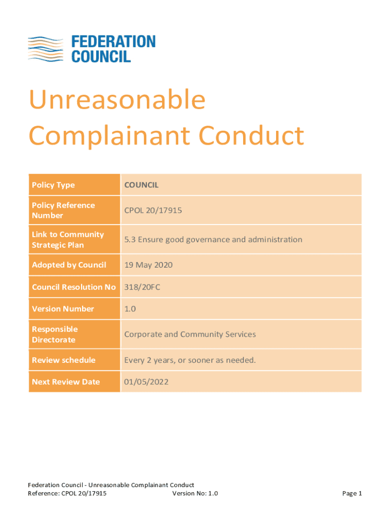 Fillable Online Unreasonable Complainant Conduct Fax Email Print ...