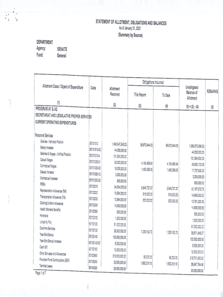 Fillable Online Statement of Allotment, Obligation and Balances Fax ...