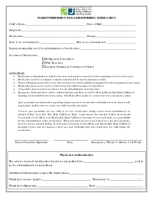 Fillable Online parent permission for administering medication Fax ...