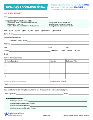 Fillable Online NON-CASH DONATION FORM Fax Email Print - pdfFiller
