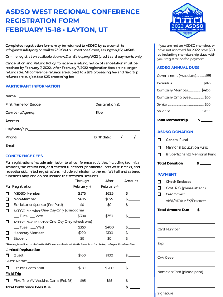 Fillable Online ASDSO LoginAssociation of State Dam Safety Fax Email ...
