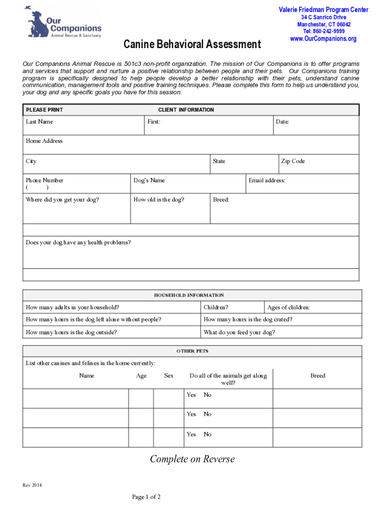 Fillable Online Behavioral questionnaire Fax Email Print - pdfFiller