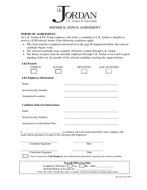 Fillable Online REFERRAL BONUS AGREEMENT Fax Email Print - pdfFiller