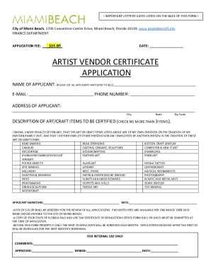 Fillable Online ARTIST VENDOR CERTIFICATE APPLICATION Fax Email Print ...