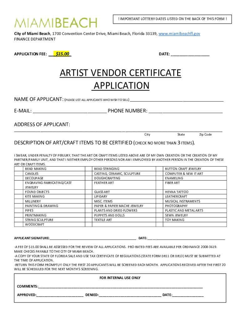 Fillable Online ARTIST VENDOR CERTIFICATE APPLICATION Fax Email Print - pdfFiller