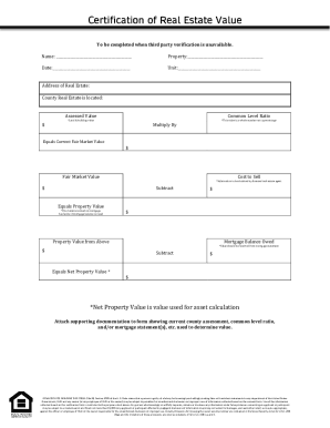 Fillable Online Certification of Real Estate Value. Certification of ...