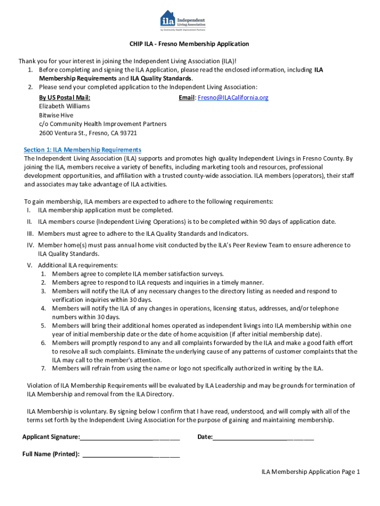 Fillable Online ILA Membership Application Page 1 CHIP ILA Fax Email ...