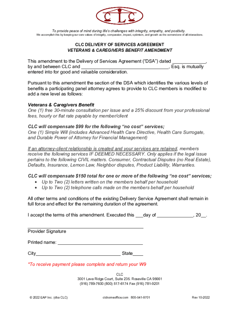 Fillable Online This amendment to the Delivery of Services Agreement ...
