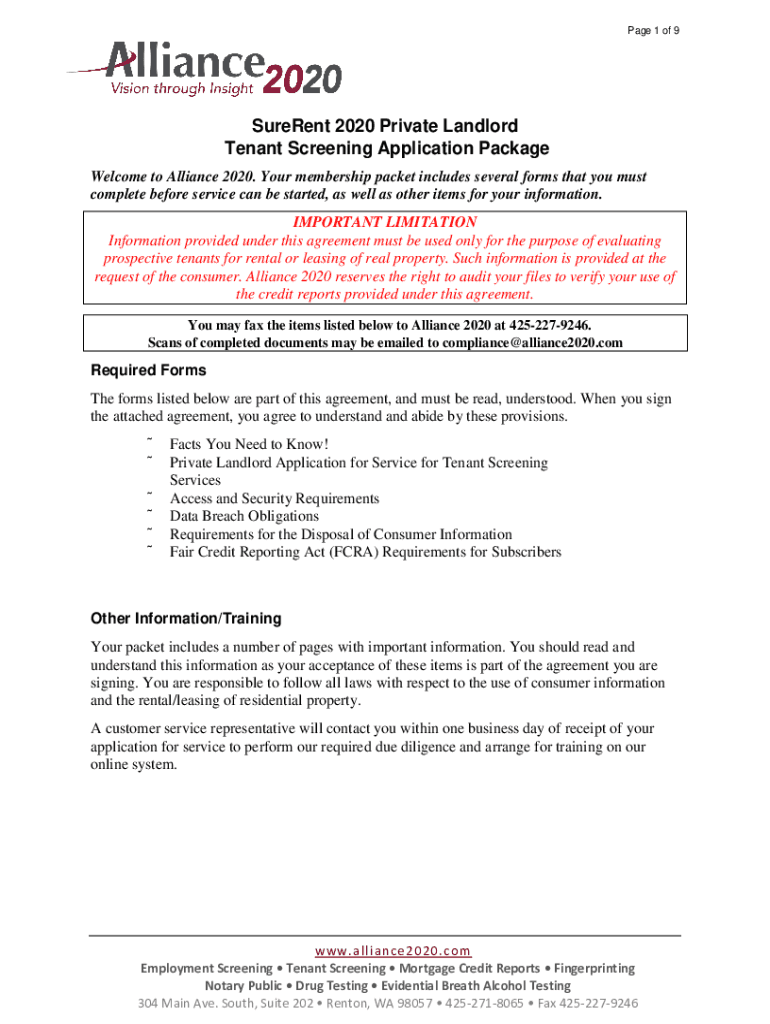 Fillable Online Tenant Background Screening Services Fax Email Print ...